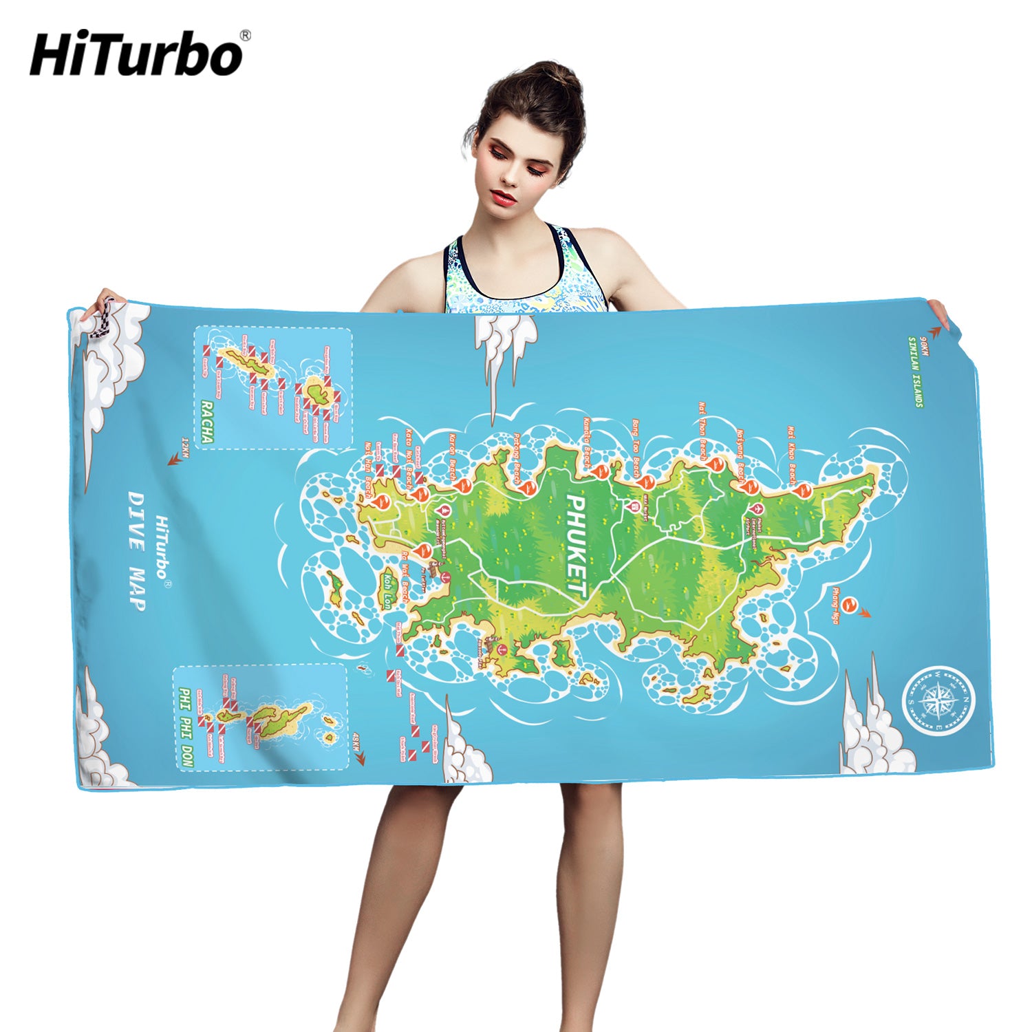 【Phuket】HiTurbo Dive Maps Microfiber Quick Dry Beach Towel sand free