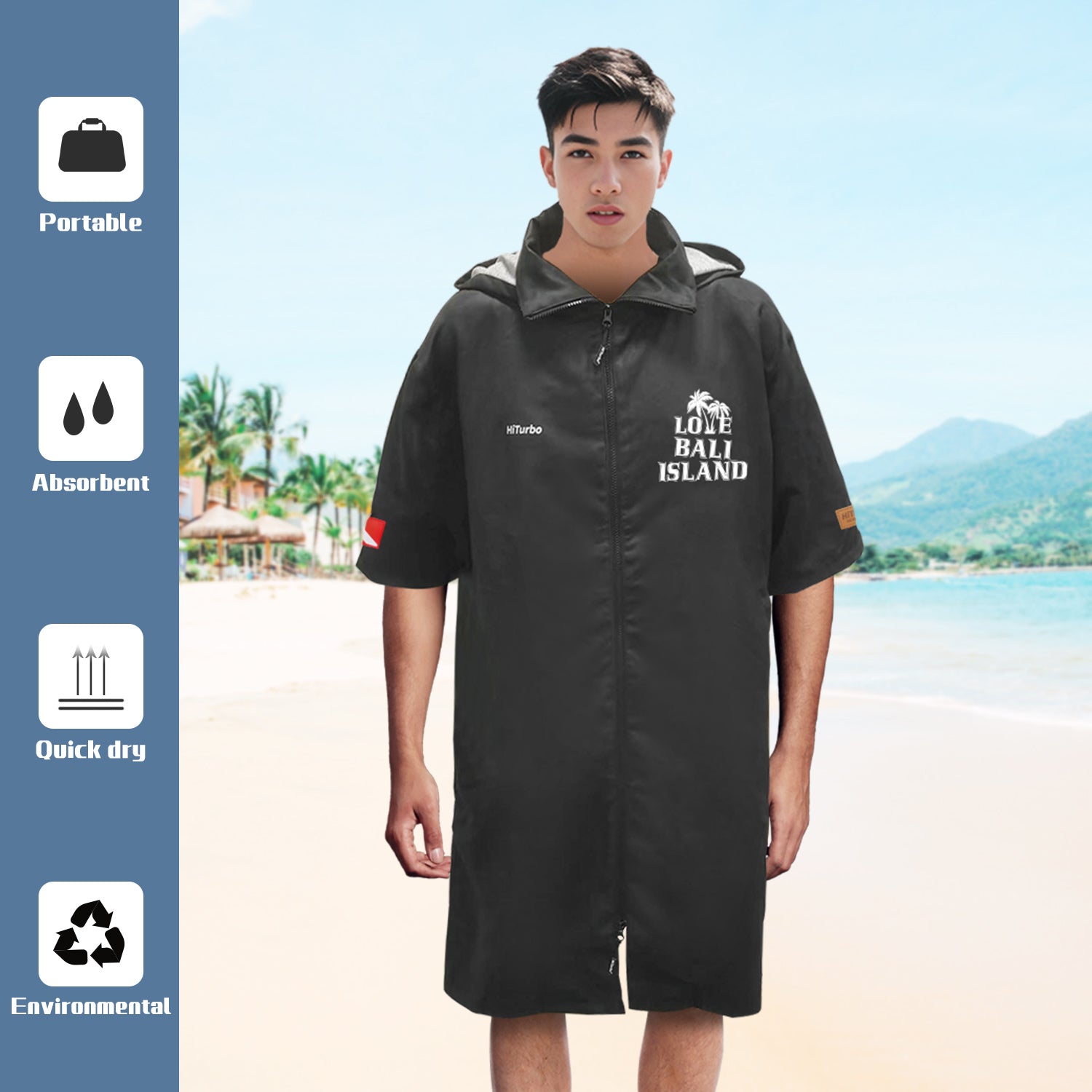Bali island】HiTurbo Dive maps microfiber zipperd robe